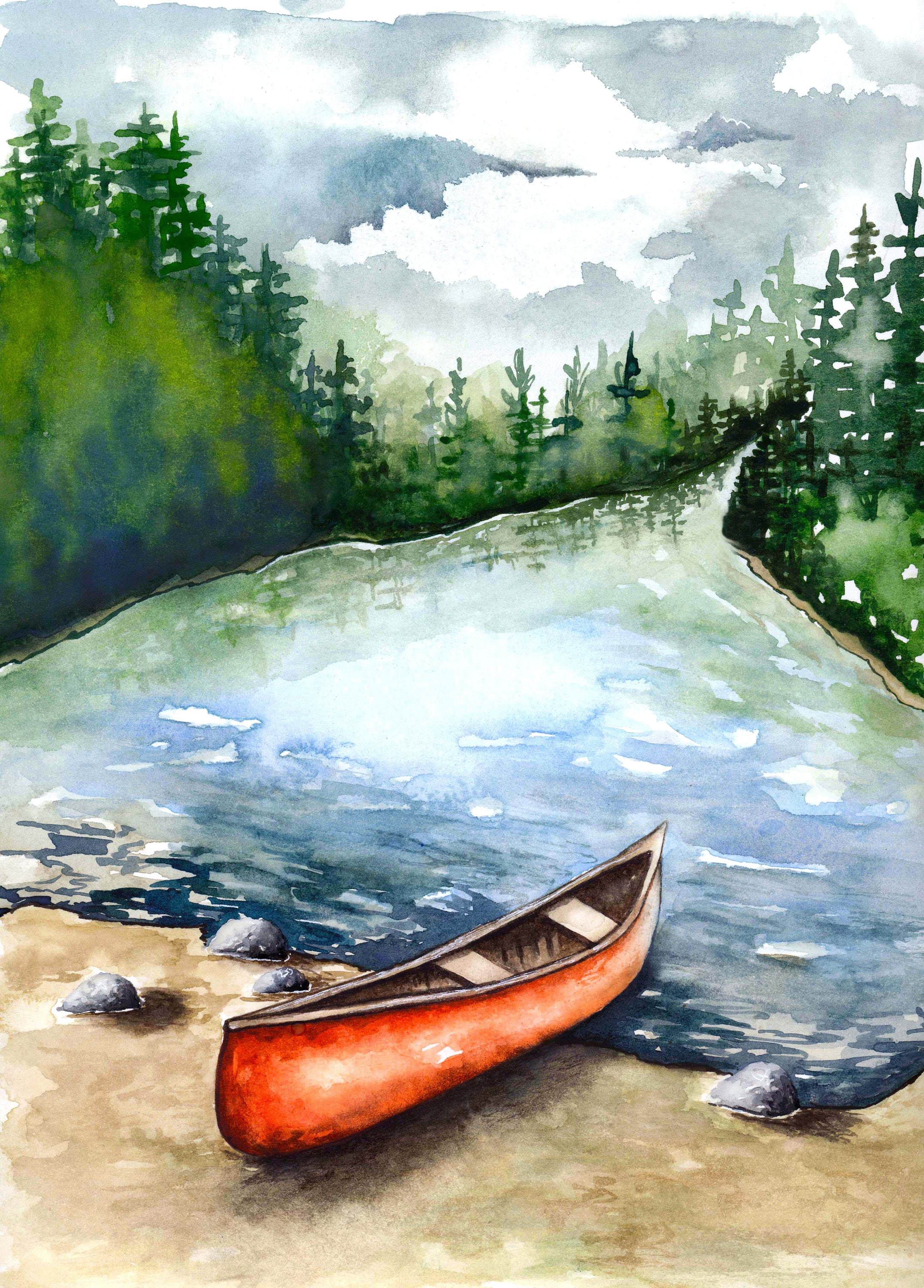 Canoe Watercolour Painting Nature Art Canadian Art Forest - Etsy
