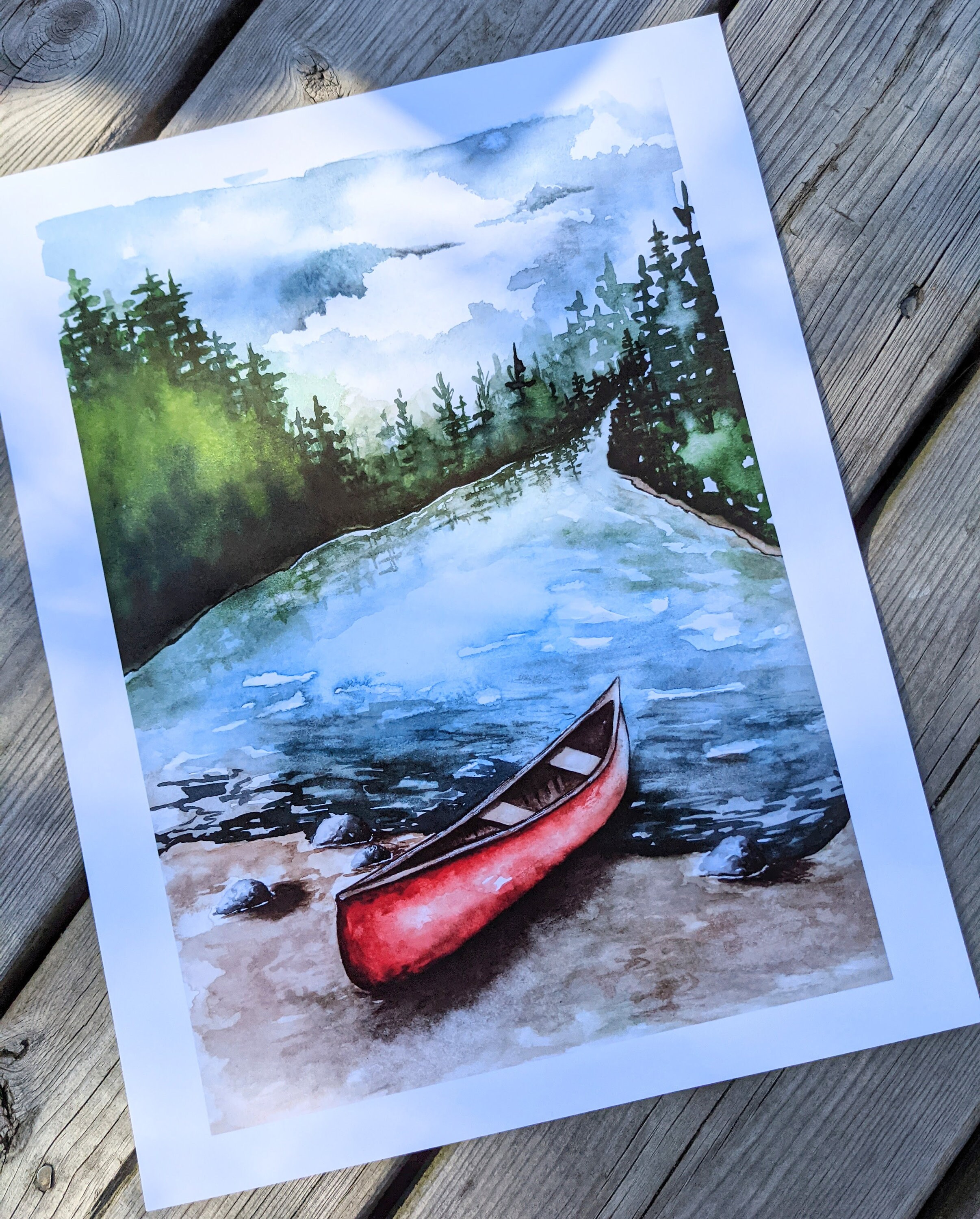 Canoe Watercolour Painting Nature Art Canadian Art Forest - Etsy