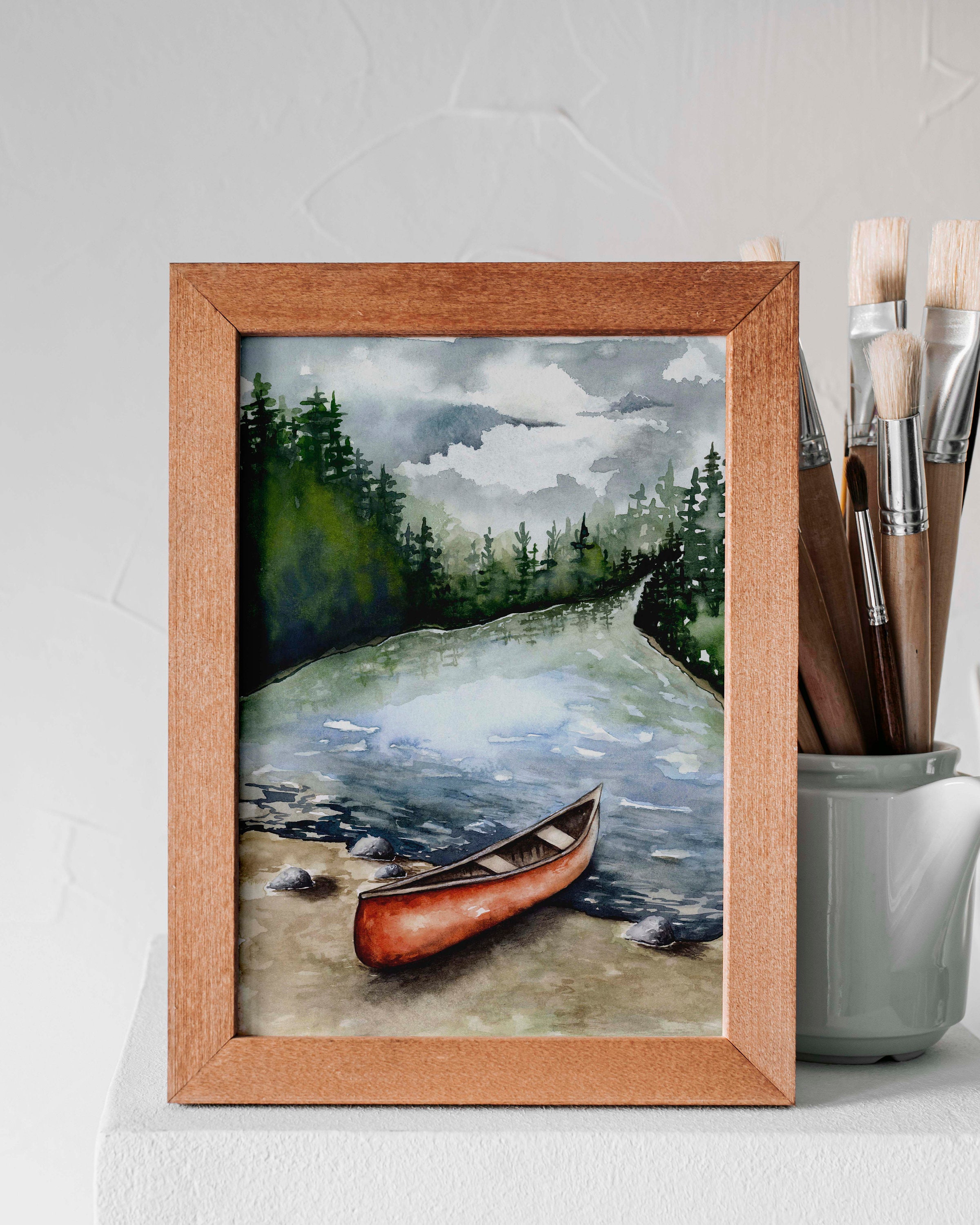 Canoe Watercolour Painting, Nature Art, Canadian Art, Forest Art, Canoe ...
