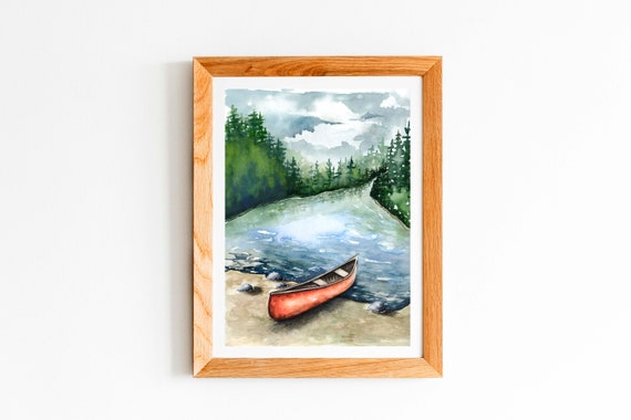 Canoe Watercolour Painting Nature Art Canadian Art Forest - Etsy