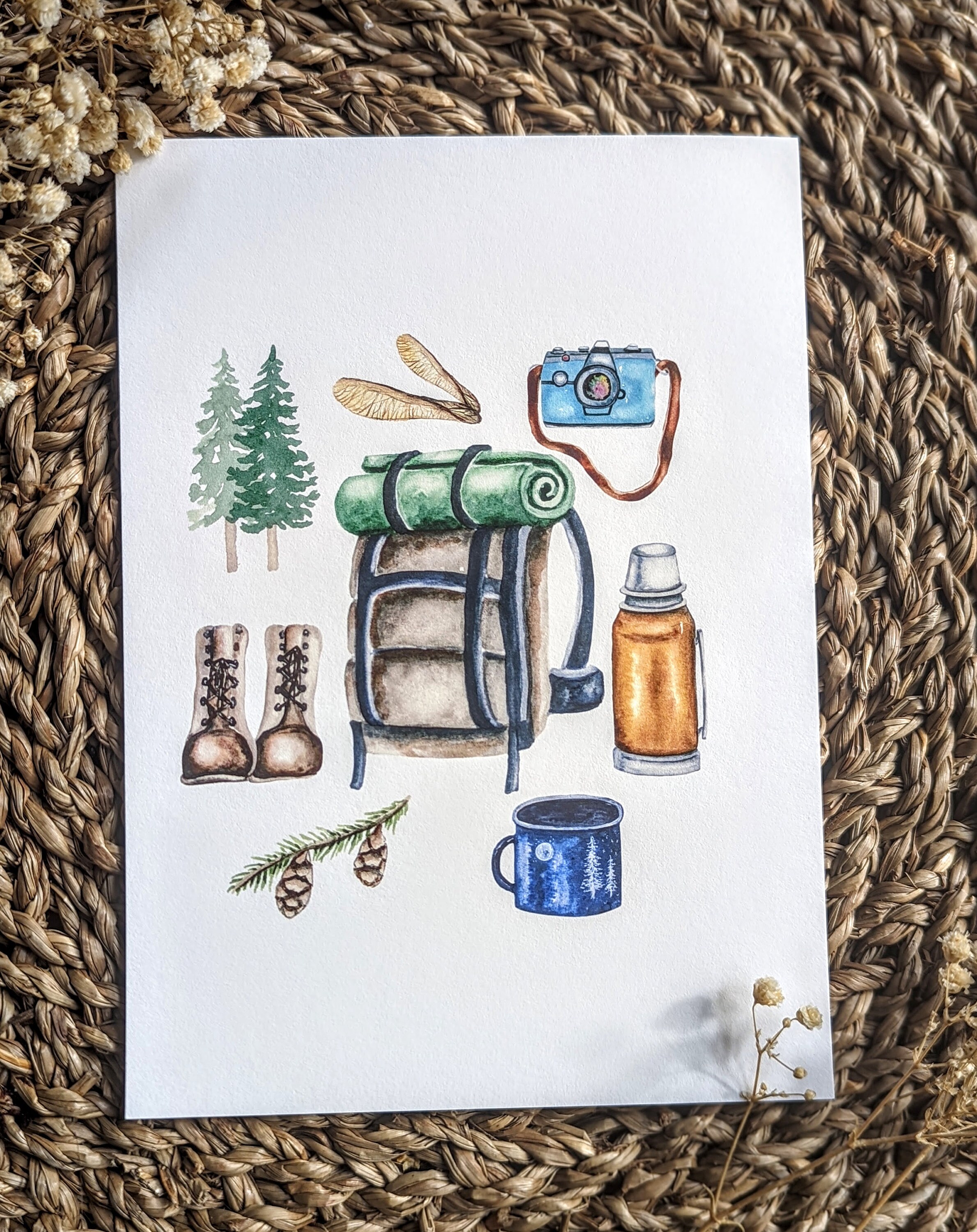 Hiking Chart, Outdoor Art, Watercolour Hiking Print, Hiking Art ...
