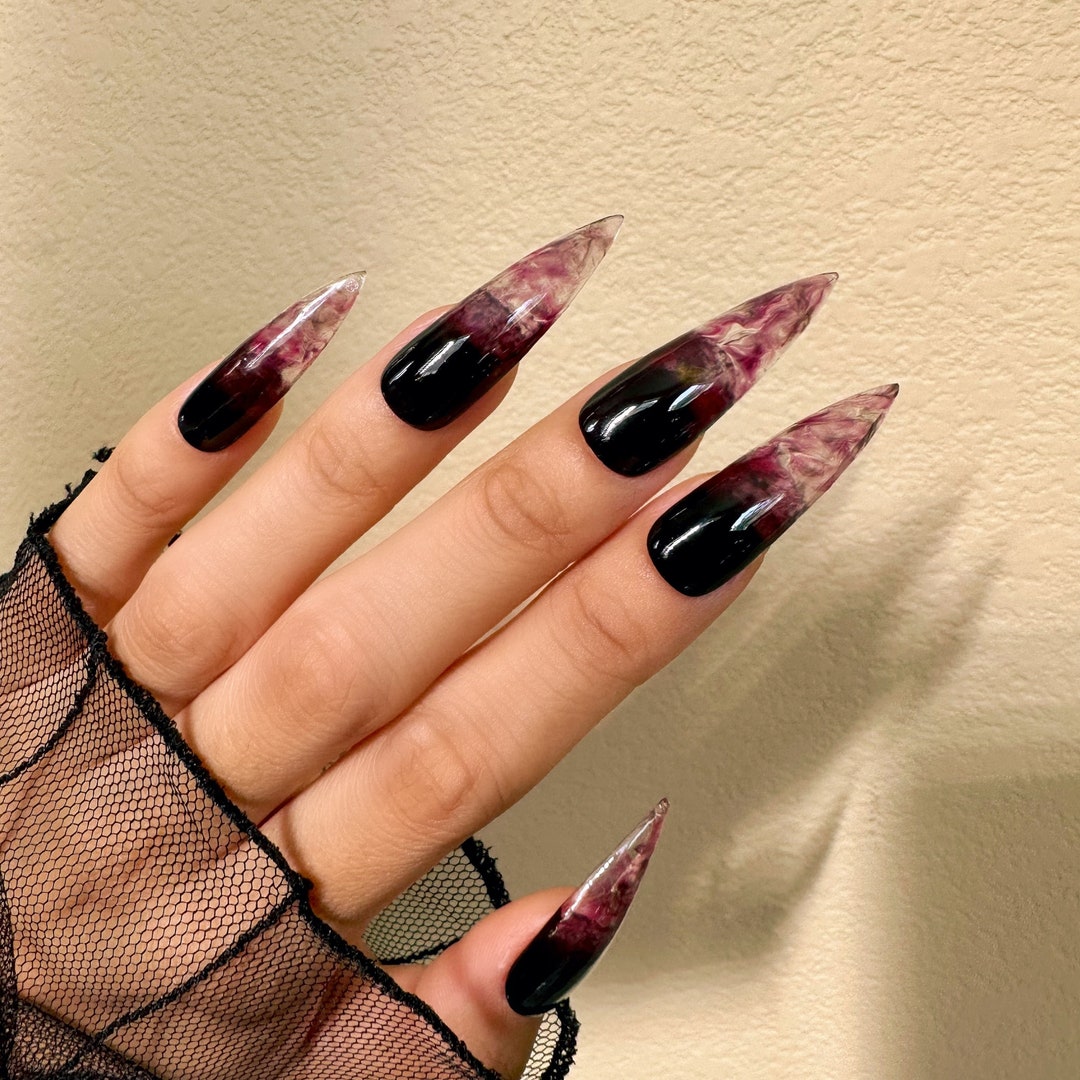 Purple Smoke Press on Nails Black Nails Witch Nails Halloween Press on ...