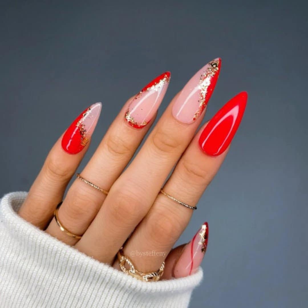 Red Press on Nails Gold Press on Nails Chinese New Years Nails Lunar ...