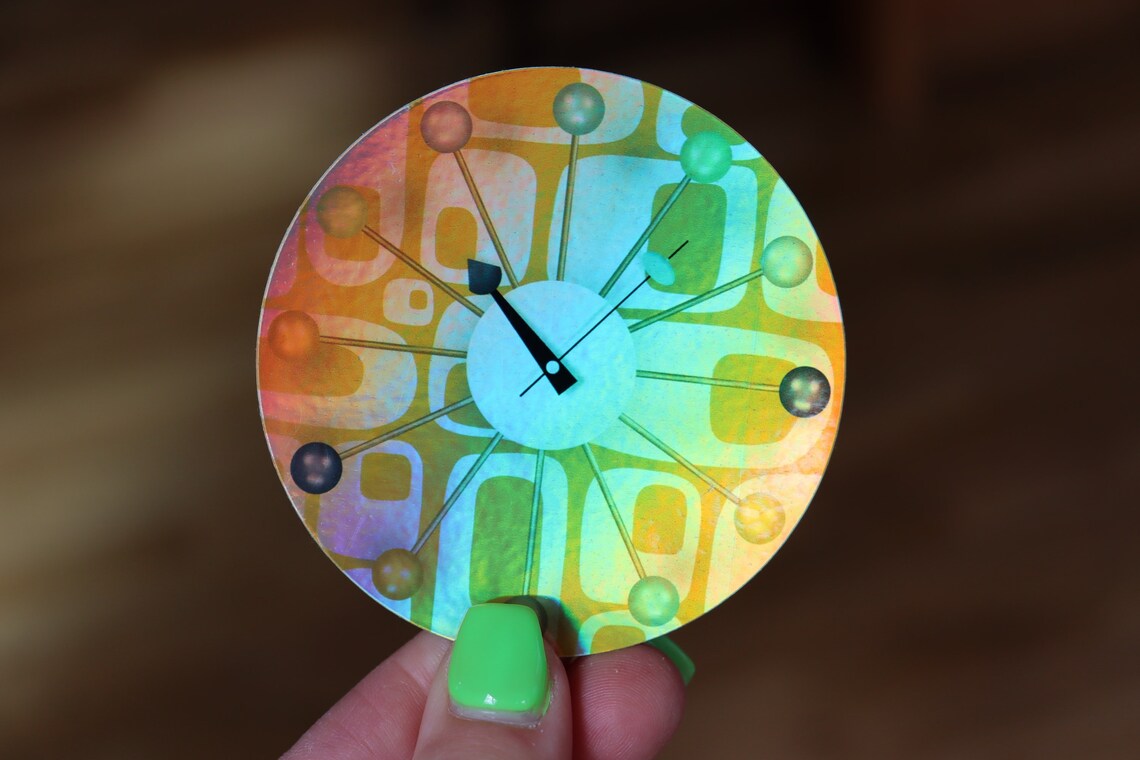 Mid Century Modern Clock Holographic Sticker | Etsy