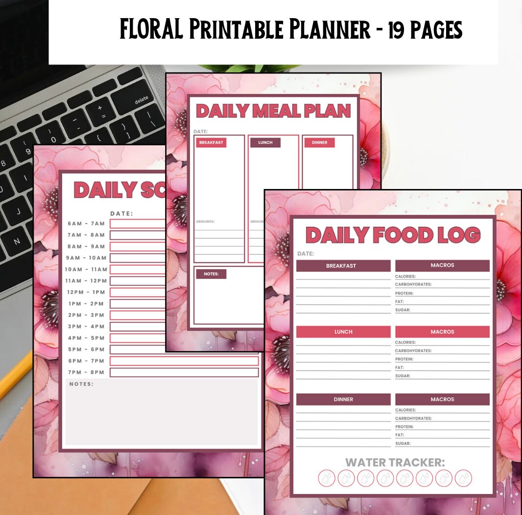 Pink Floral Daily Planner: Printable 7-day Schedule (PDF) - Etsy