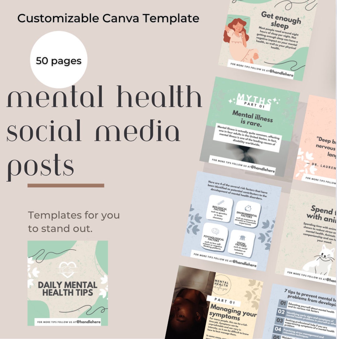 Daily Mental Health Posts Social Media Canva Template Mental Health ...