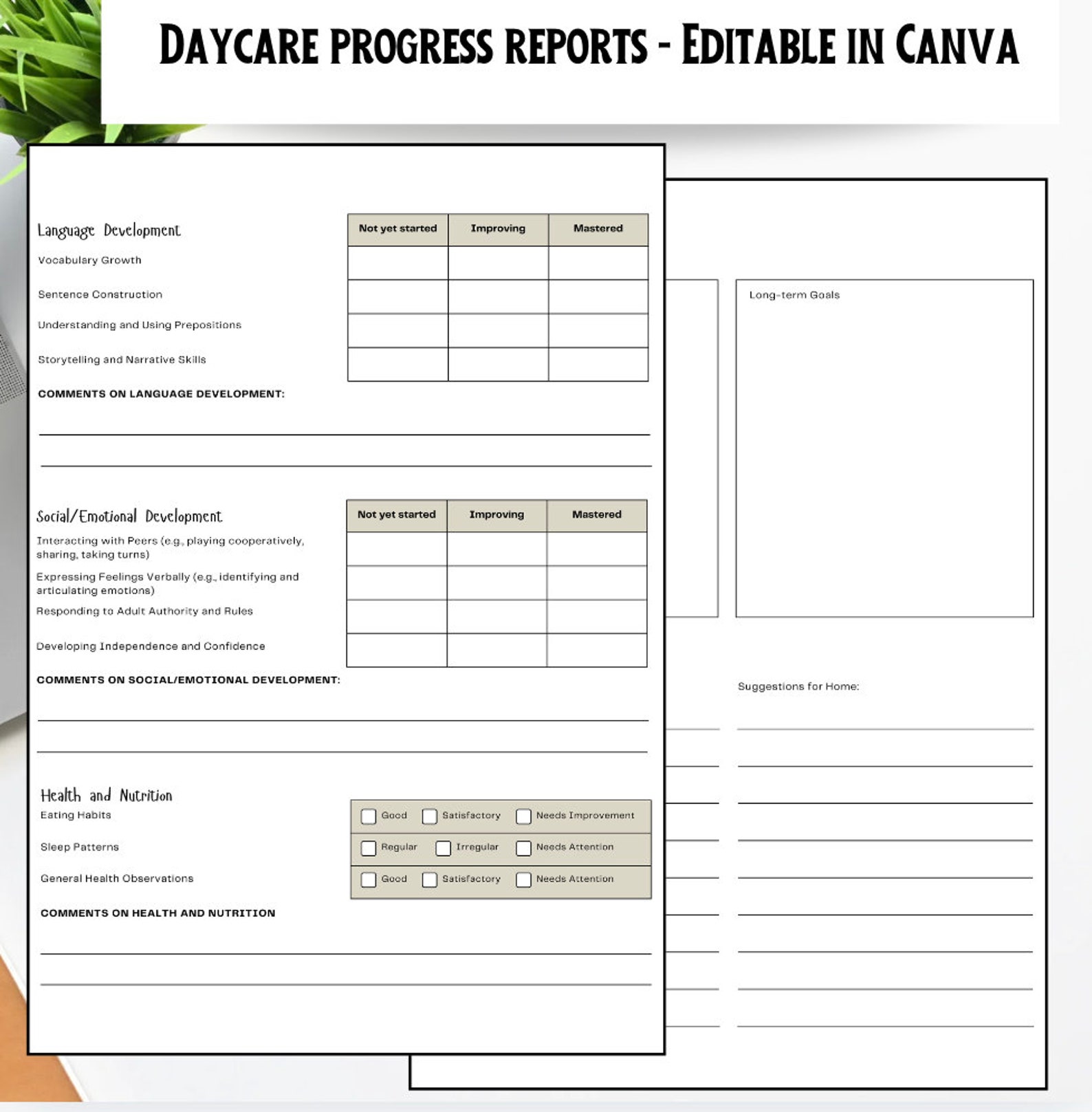 Preschool Progress Report | Daycare Progress Report | Parent Teacher ...