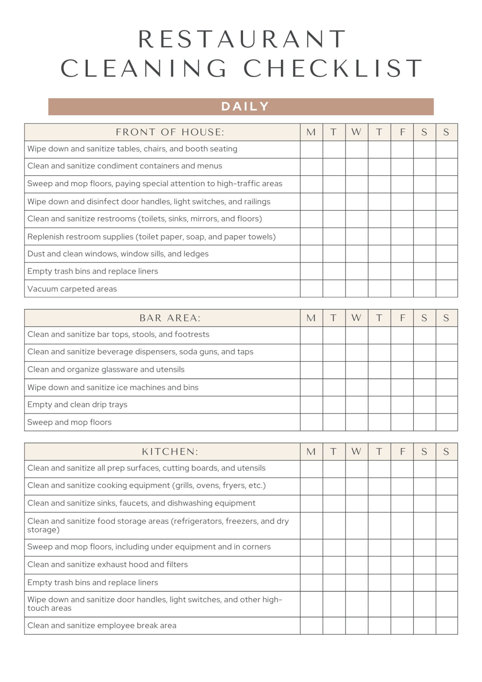 Restaurant Cleaning Checklist Template: Editable Canva Design (A4 ...