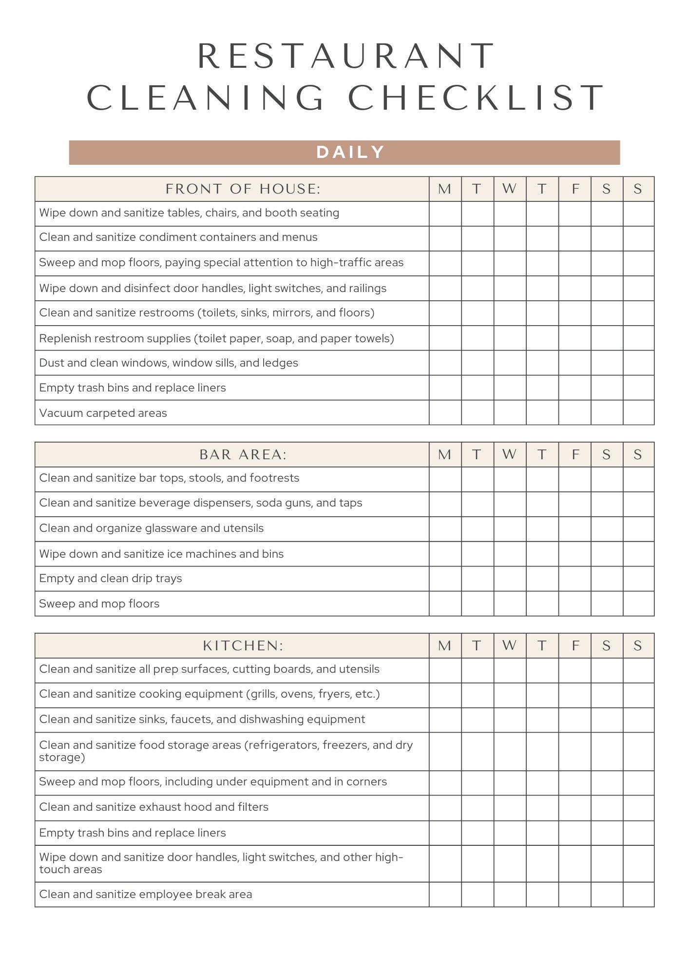 Restaurant Cleaning Checklist Template: Editable Canva Design (A4 ...