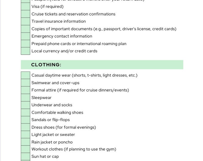Cruise Ship Packing Checklist: Essential Travel Items (PDF Printable ...