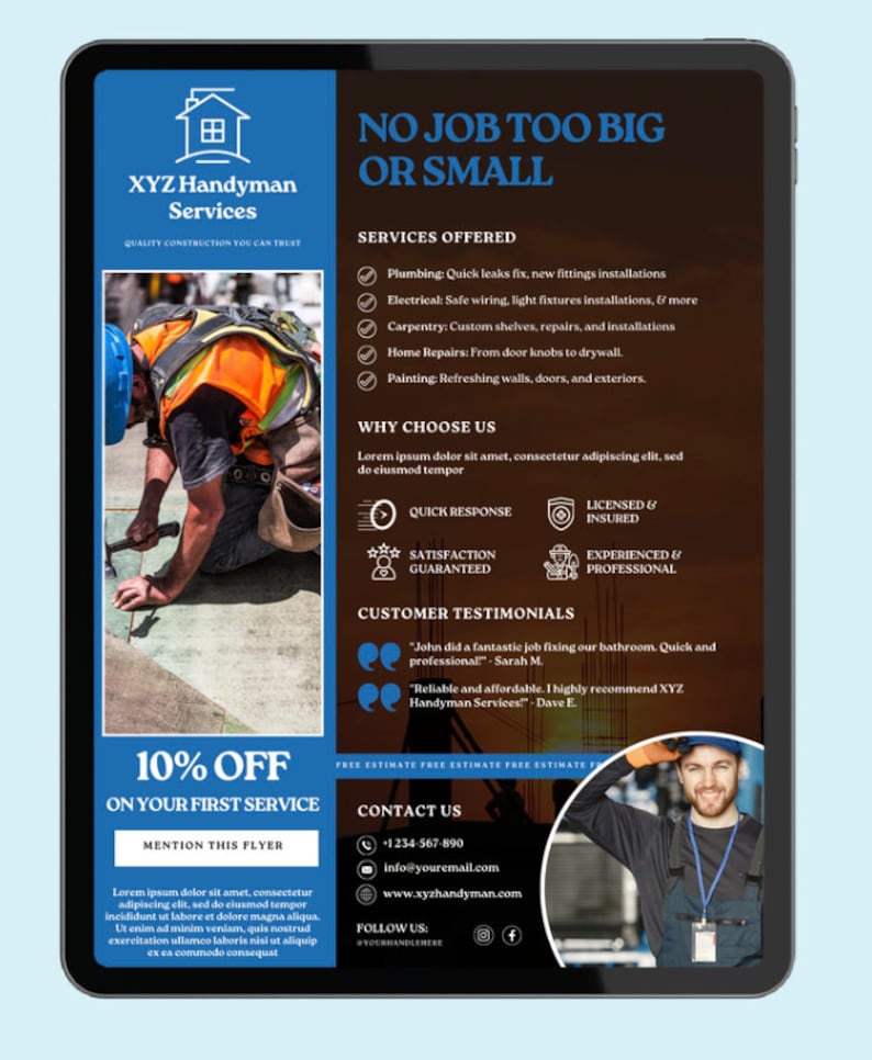 Handyman Flyer | Home Repair Flyer | Instant Download | Diy Flyer ...