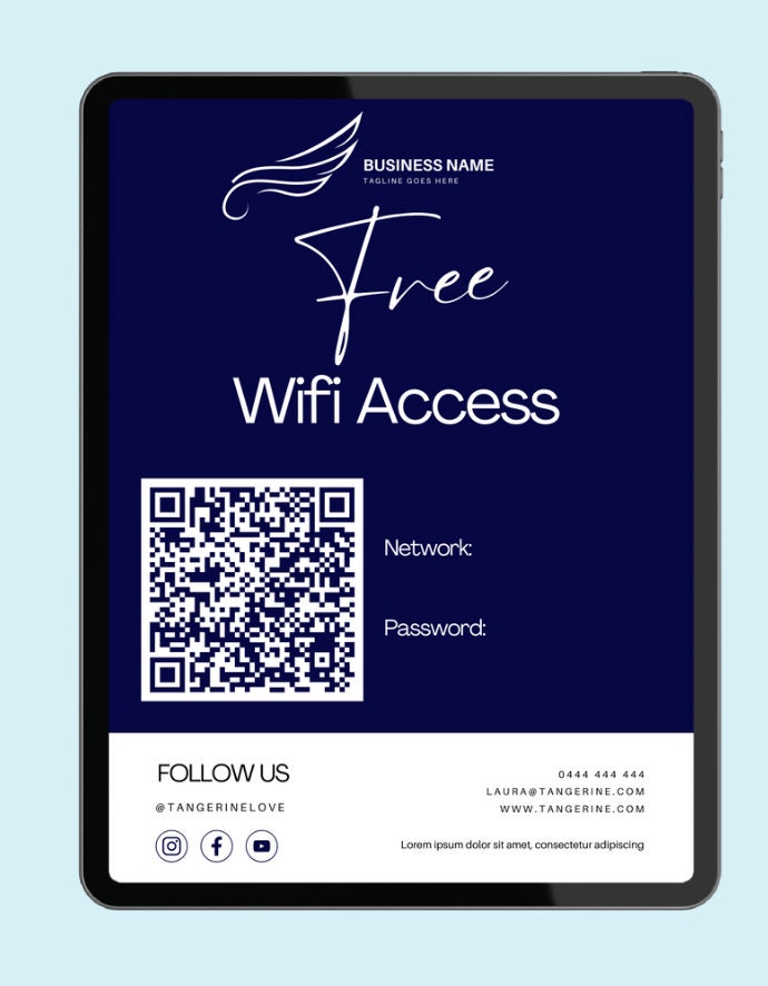 Free Wifi Sign Wifi Sign Qr Code Editable Wifi Template Coffee Shop ...