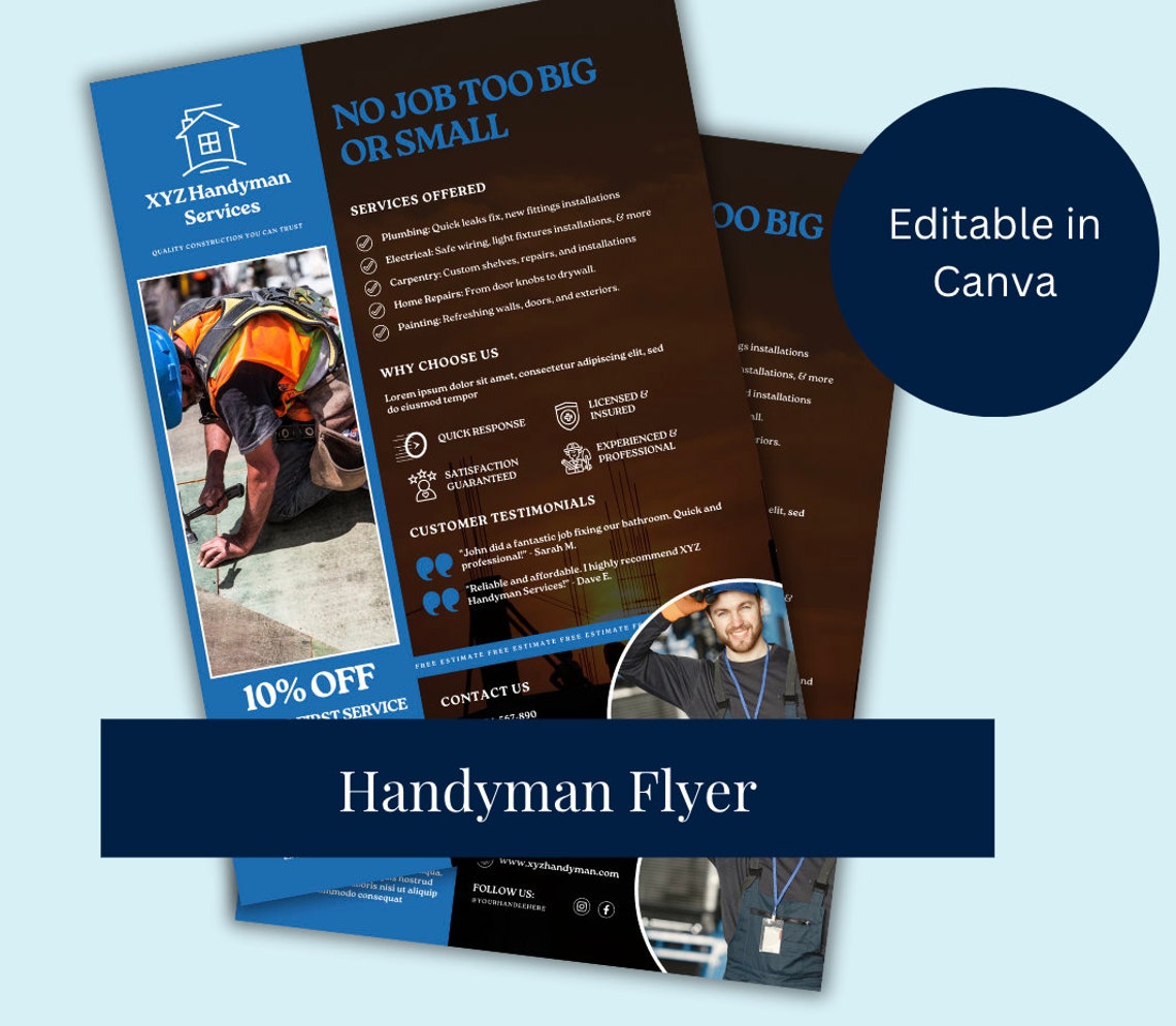 Handyman Flyer | Home Repair Flyer | Instant Download | Diy Flyer ...