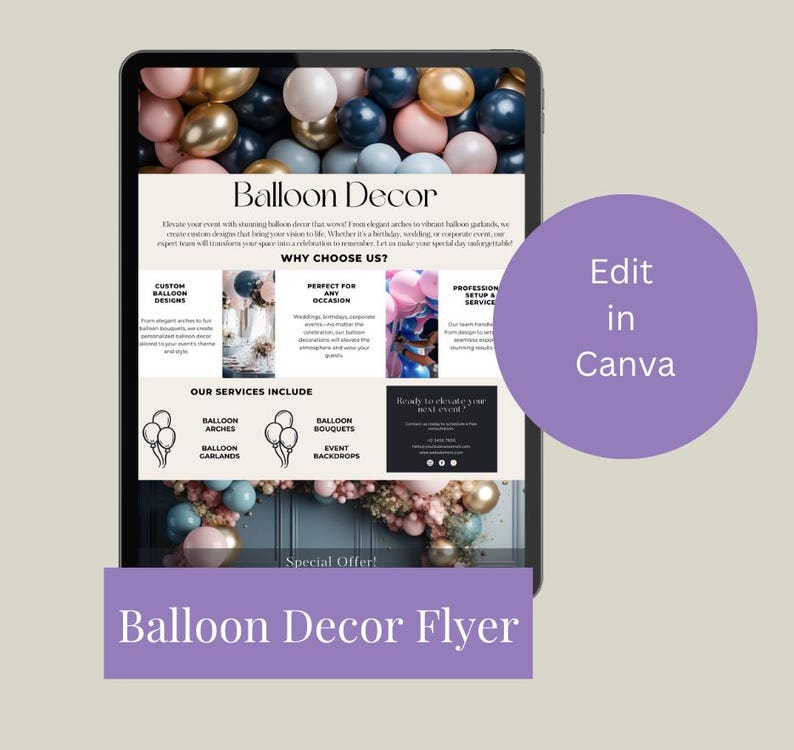 Balloon Decor Flyer Template - Editable Business Marketing - DIY Event ...