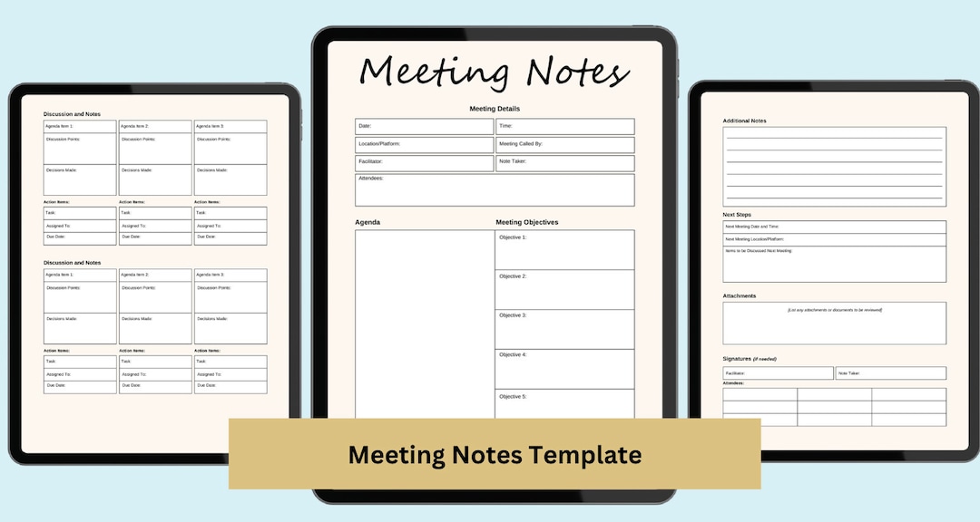 Editable Meeting Notes Template: Canva Digital Planner (instant ...
