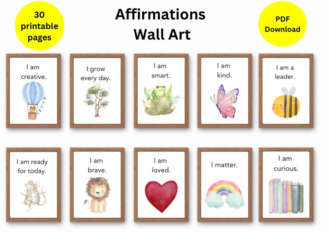30 Minimal Kid Affirmations Cards and Wall Art Motivational - Etsy
