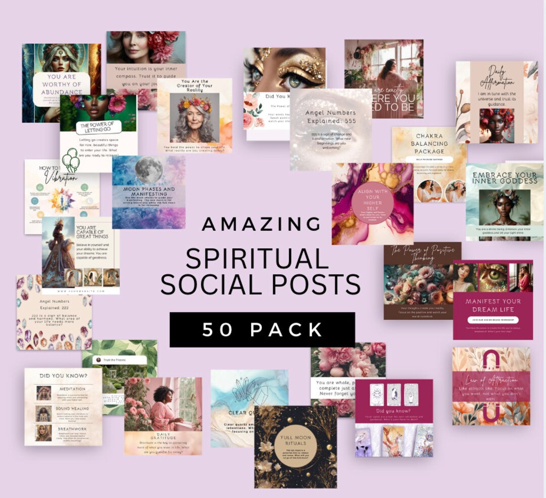 Spiritual Social Media Posts: 50 Canva Templates for Coaches (editable ...