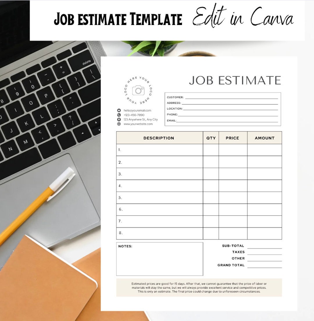 Editable Job Estimate Template: Professional Canva Proposal - Etsy ...