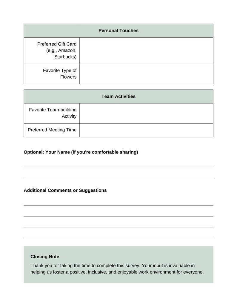 Employee Favorite Things Survey | Staff Appreciation | Teacher ...
