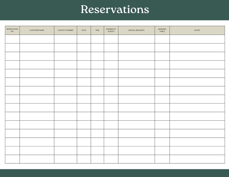 Printable Restaurant Reservations Lists | Restaurant Business Resources ...