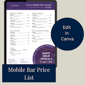Mobile Bar Price List Template – Editable Canva Drink Menu for ...