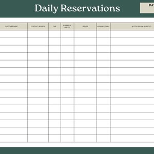 Printable Restaurant Reservations Lists | Restaurant Business Resources | Printable PDF ...
