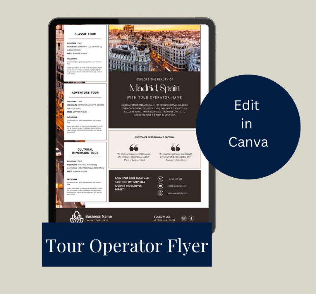 Editable Tour Operator Flyer Template: Travel Promotion Design (canva ...