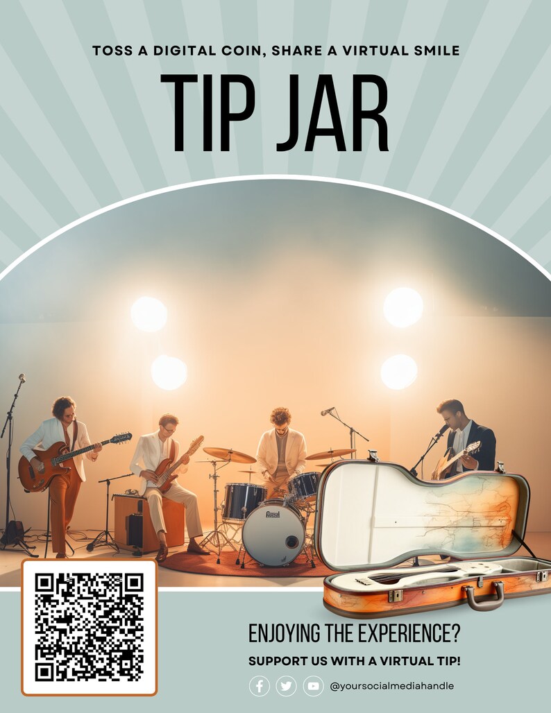 Retro Musician Tip Jar QR Code Sign: Editable Canva Template - Etsy