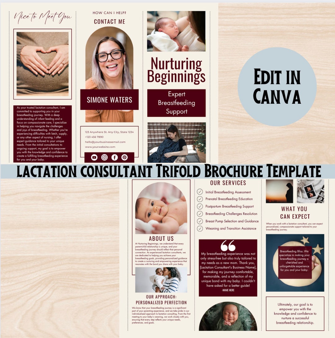 Lactation Consultation Brochure | Canva Brochure Template | Doula ...