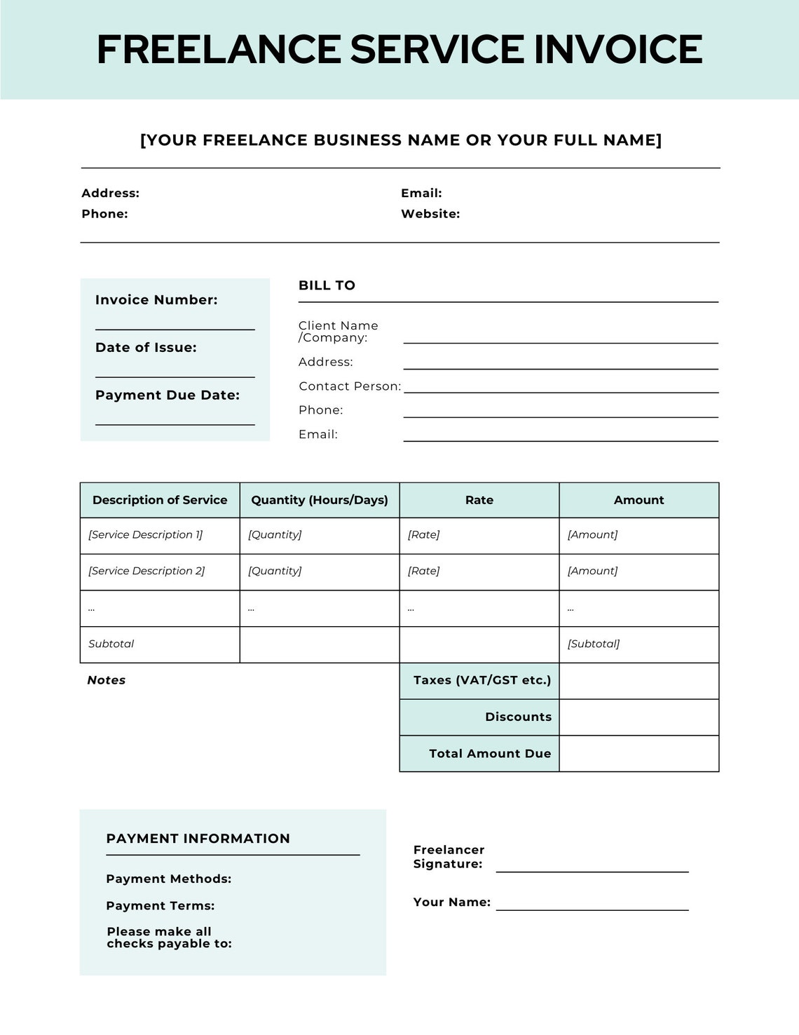 Freelancer Invoice Template | Canva Editable | Freelance Invoice Order ...