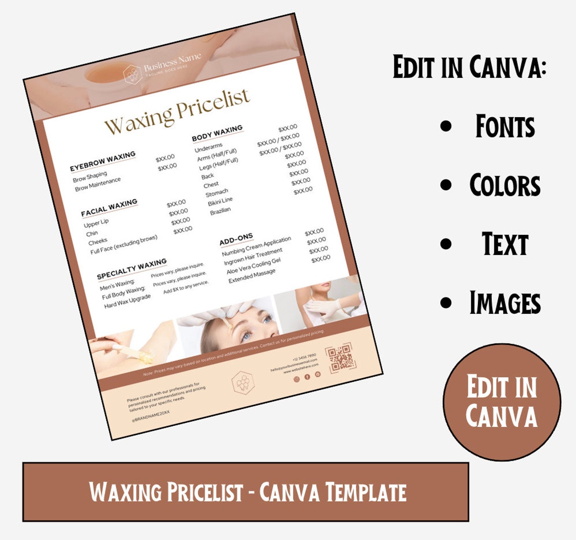 Elegant Waxing Price List Template: Customizable Canva Design - Etsy