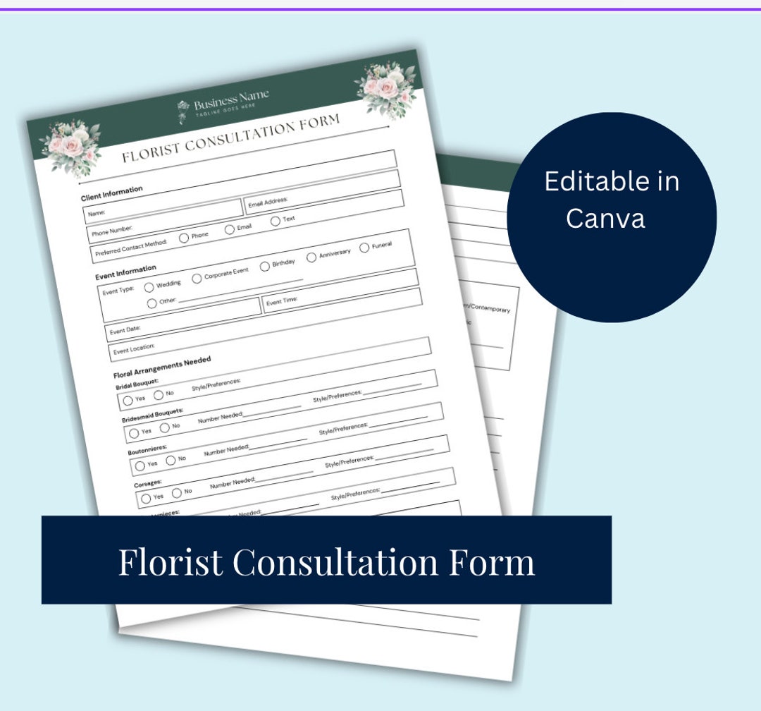 Florist Consultation Form: Editable Canva Template - Etsy