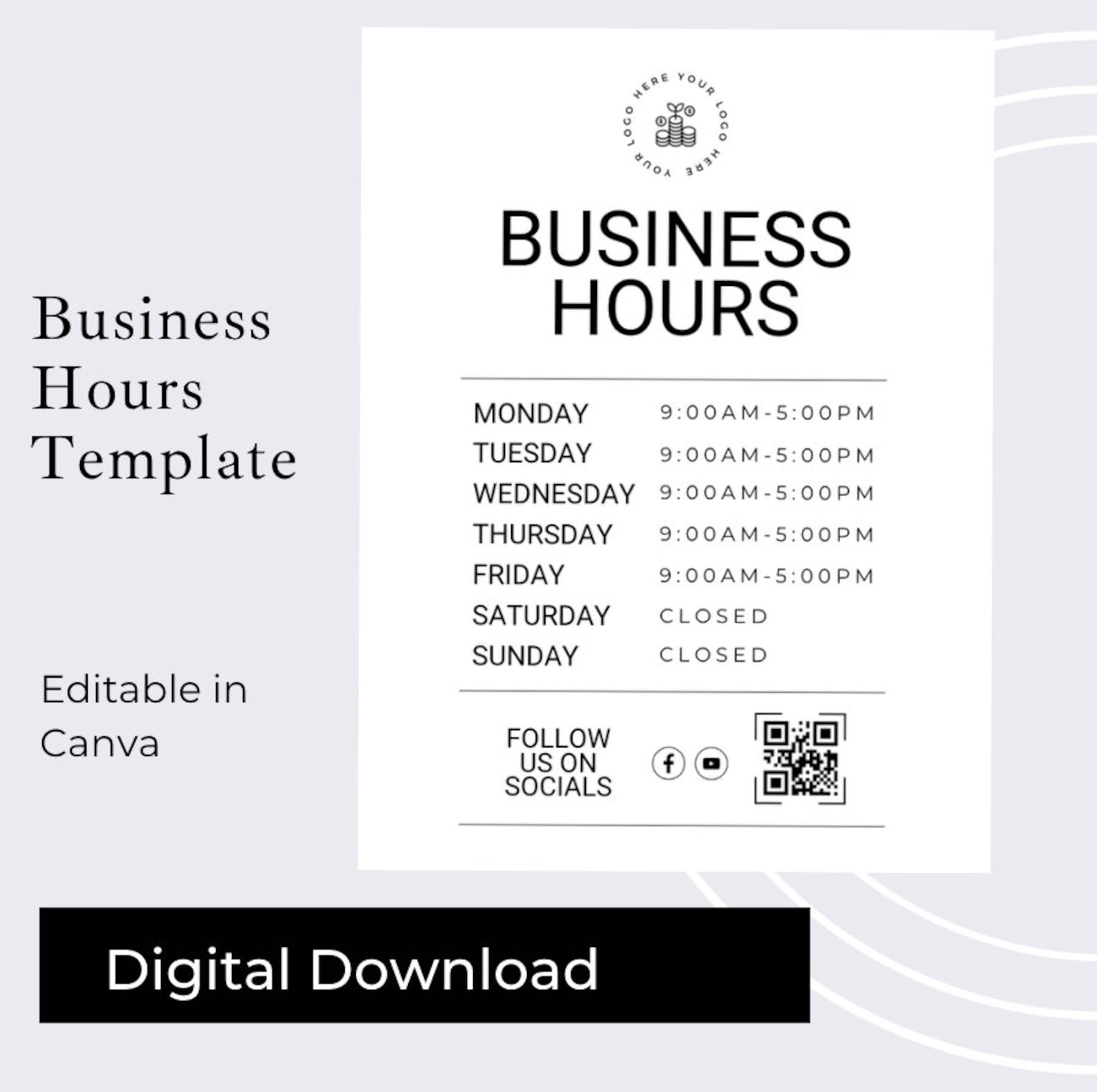 Custom Business Hours Sign – Printable Shop Hours Canva Template for ...