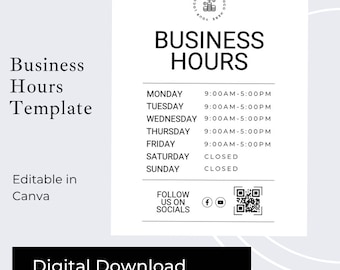 Custom Business Hours Sign – Printable Shop Hours Canva Template for ...