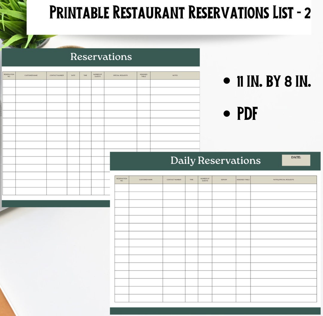 Printable Restaurant Reservations Lists | Restaurant Business Resources ...