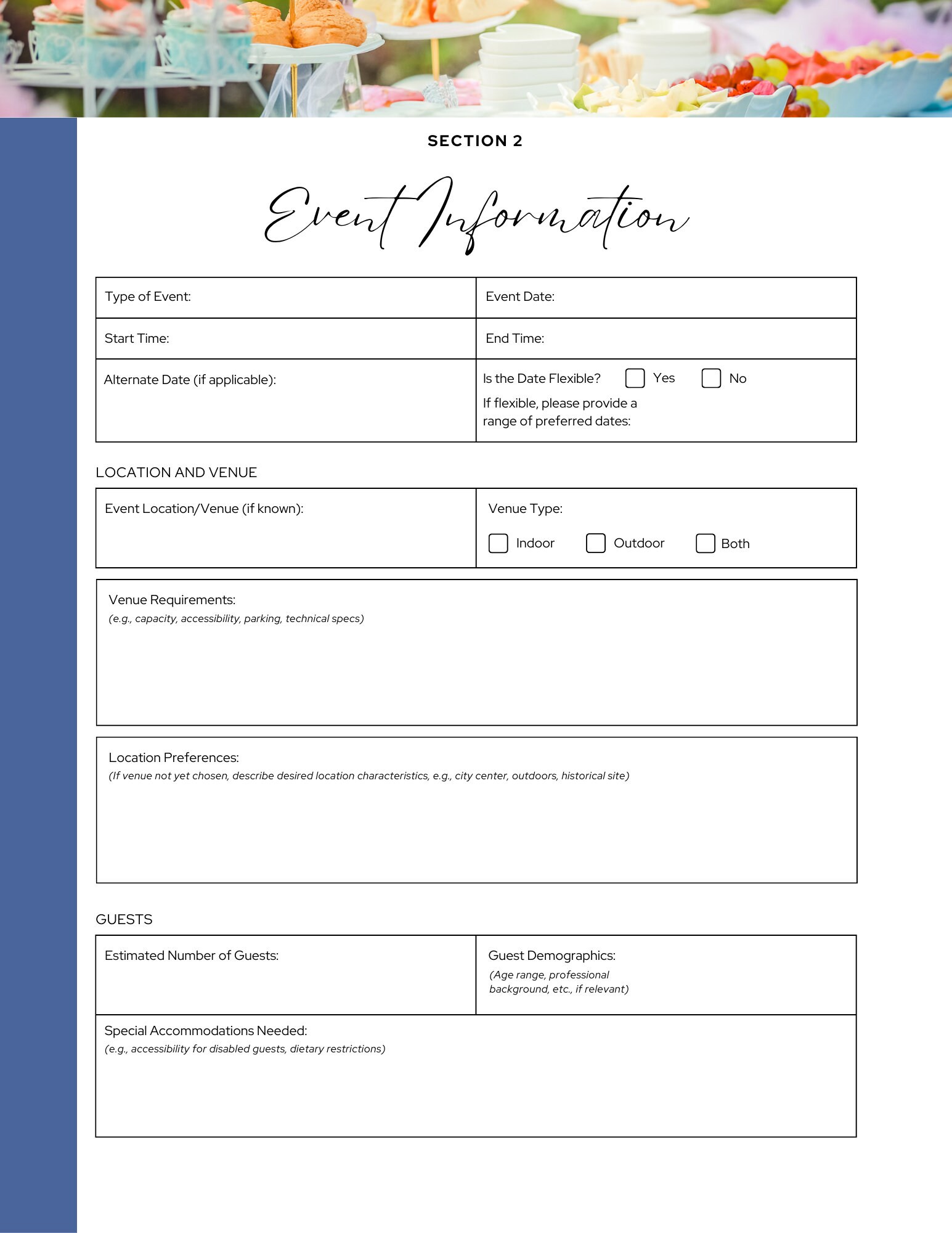 Event Planner Client Intake Form: Editable Canva Template (11 Pages) - Etsy