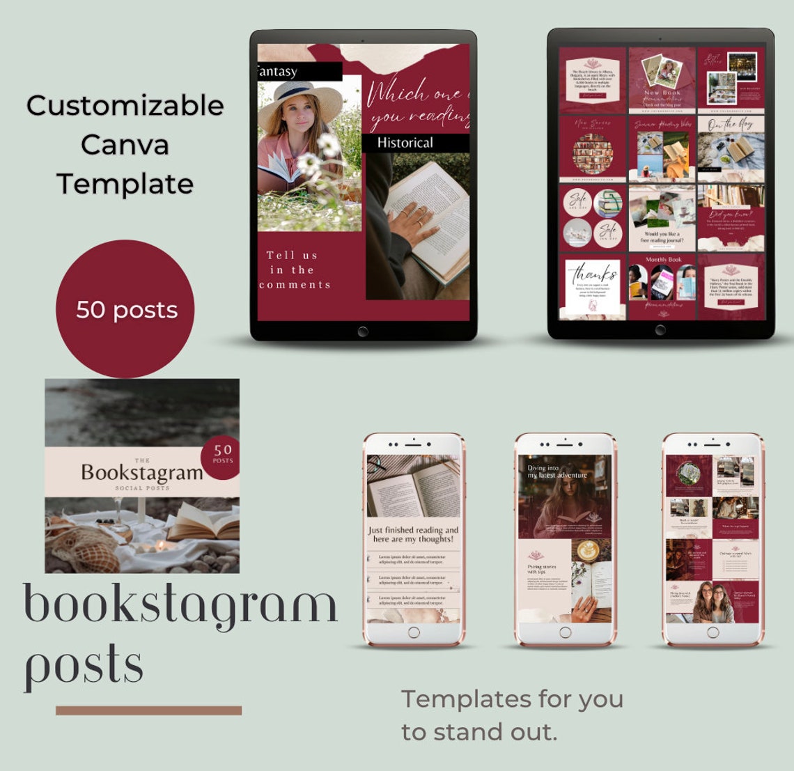 Bookstagram Template: 50 Editable Canva Posts (digital Download) - Etsy
