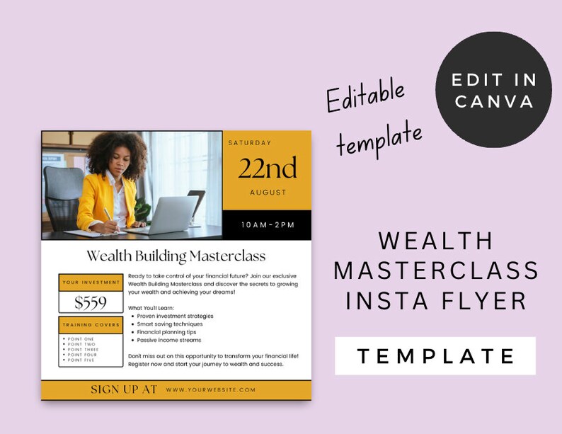 Wealth Building Masterclass Flyer: Editable Canva Template - Etsy