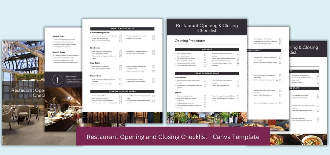 Restaurant Opening Closing Checklist: Editable Canva Template - Etsy