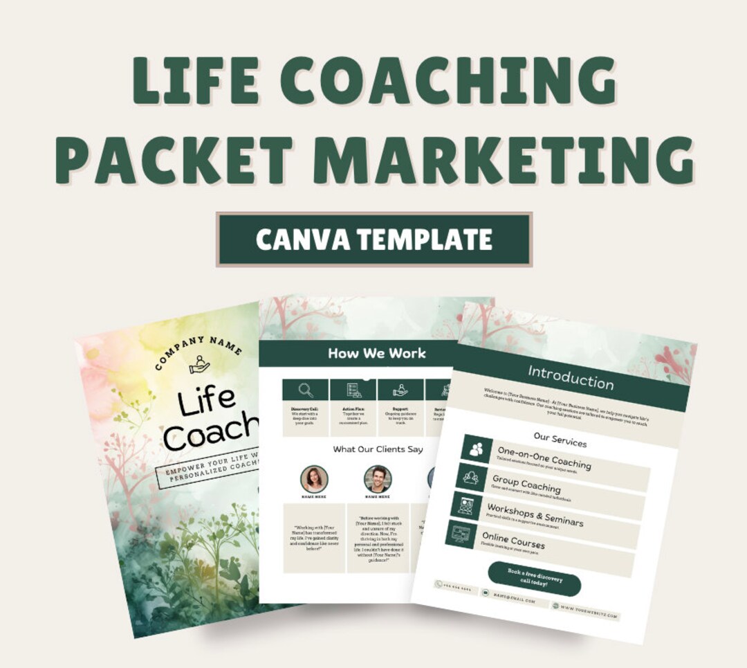 Life Coaching Marketing Packet: Editable Canva Template - Etsy