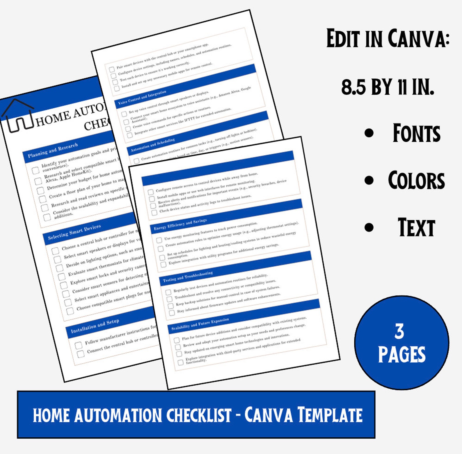 Home Automation Checklist Template: Smart Home Setup (canva Editable ...