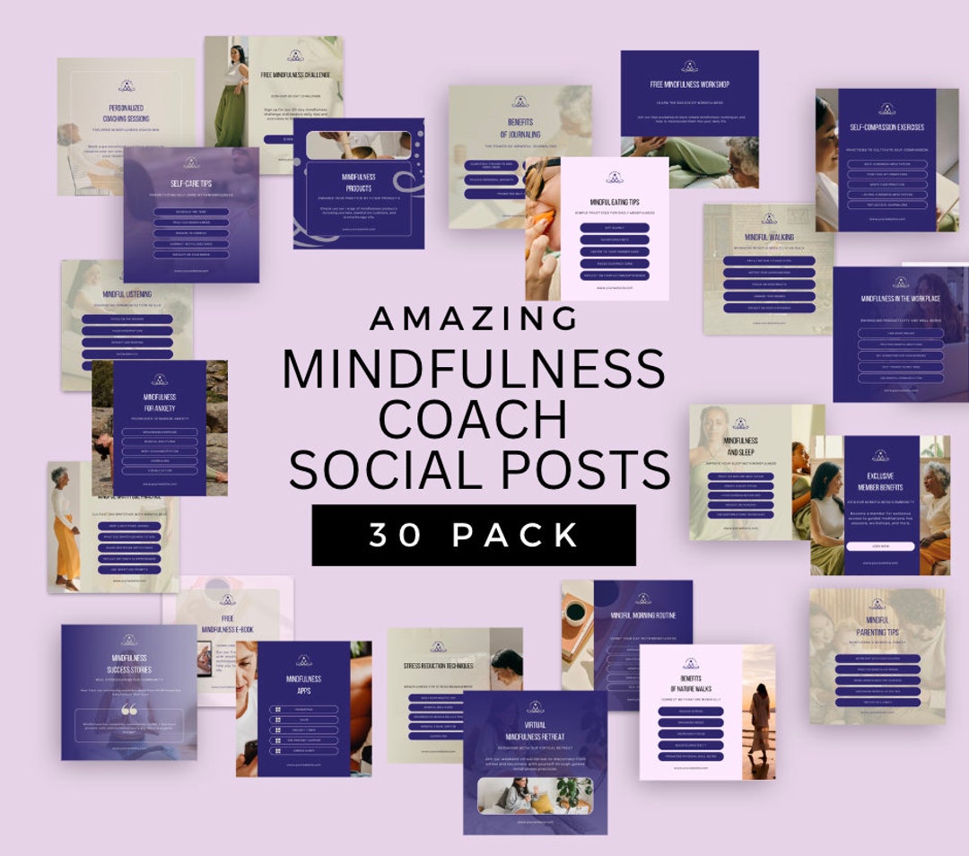 Mindfulness Coach Social Media Posts: 30 Canva Templates - Etsy