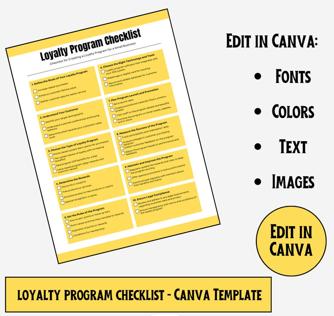 Loyalty Program Checklist: Business Marketing Canva Template - Etsy