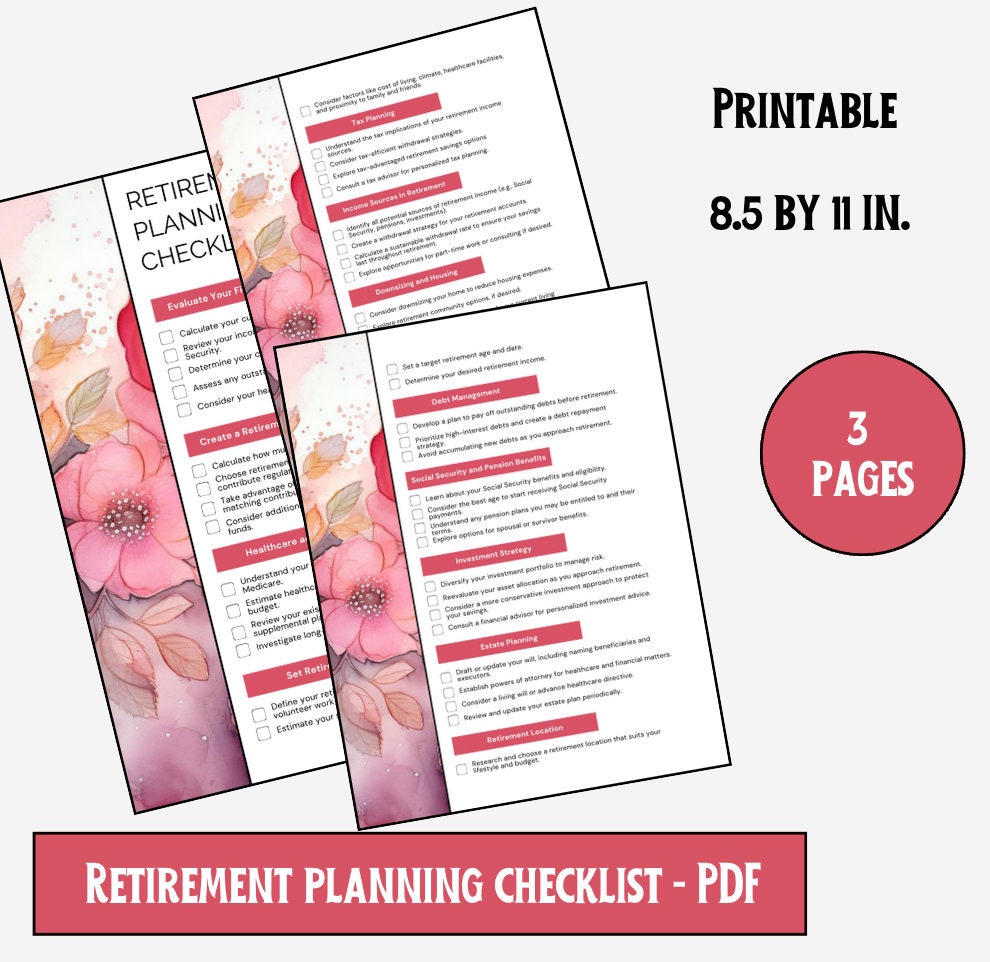 Retirement Planning Checklist: Simple Retirement Planner (printable PDF ...