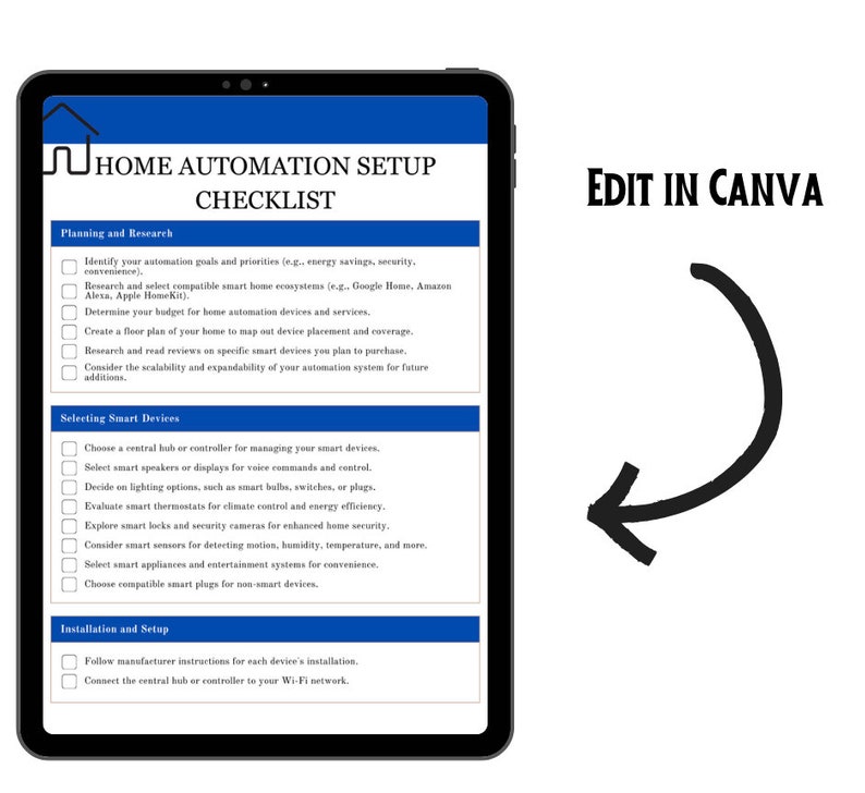 Home Automation Checklist Template: Smart Home Setup (canva Editable ...