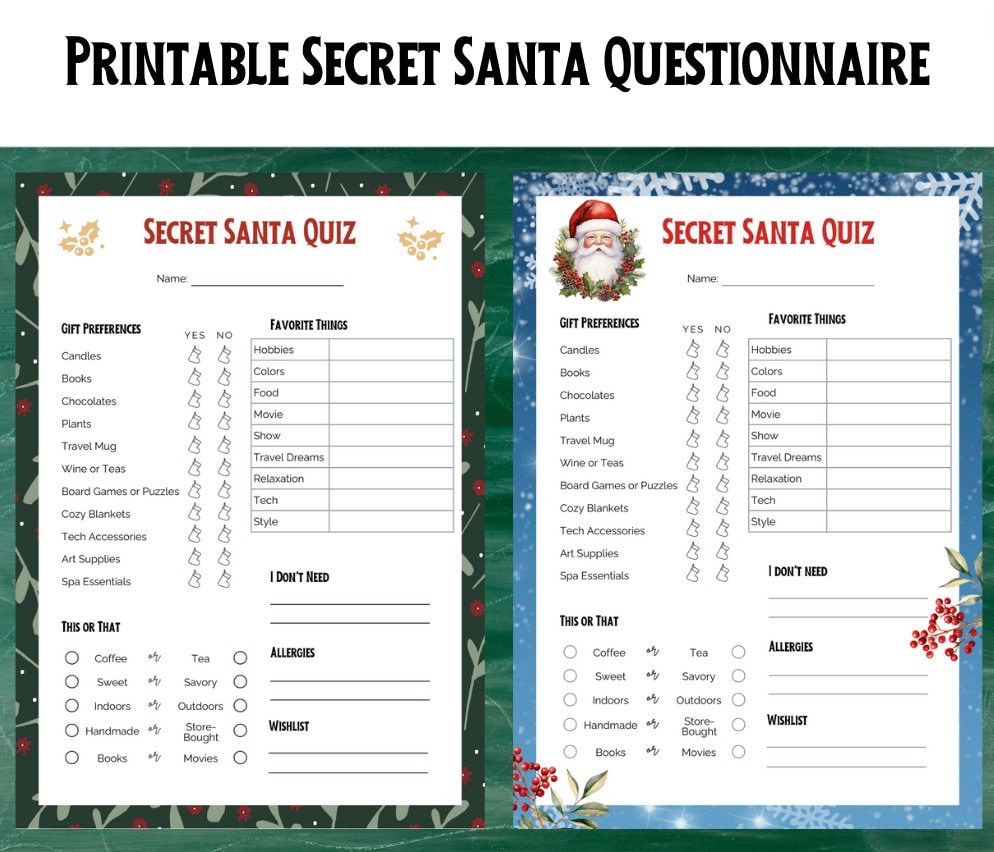Secret Santa Quiz | Printable Gift Exchange Game (PDF) - Etsy