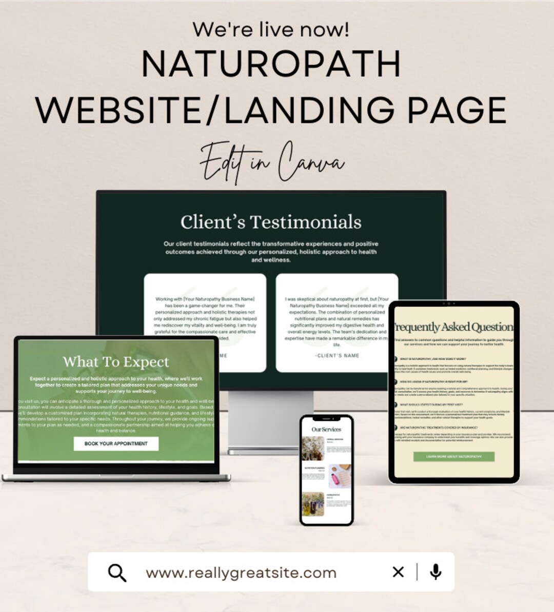 Naturopath Canva Website Design, Professional Templates for Wellness ...