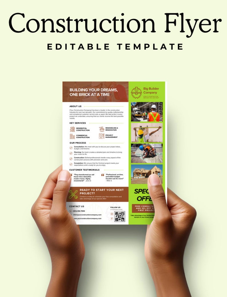 Construction Promo Flyer Template Contractor Marketing Canva Template ...