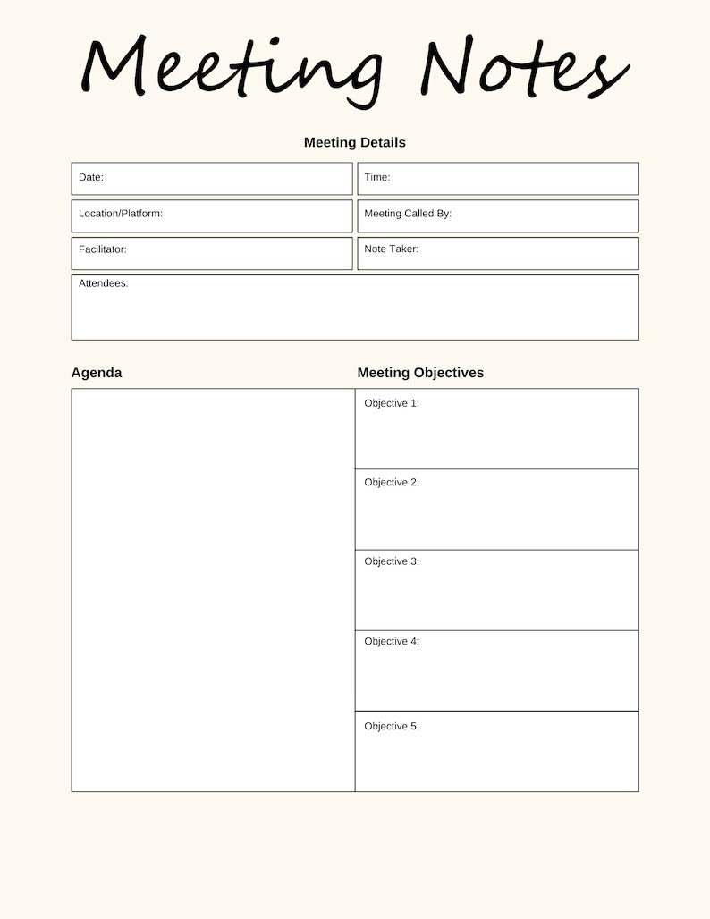Editable Meeting Notes Template: Canva Digital Planner (instant ...