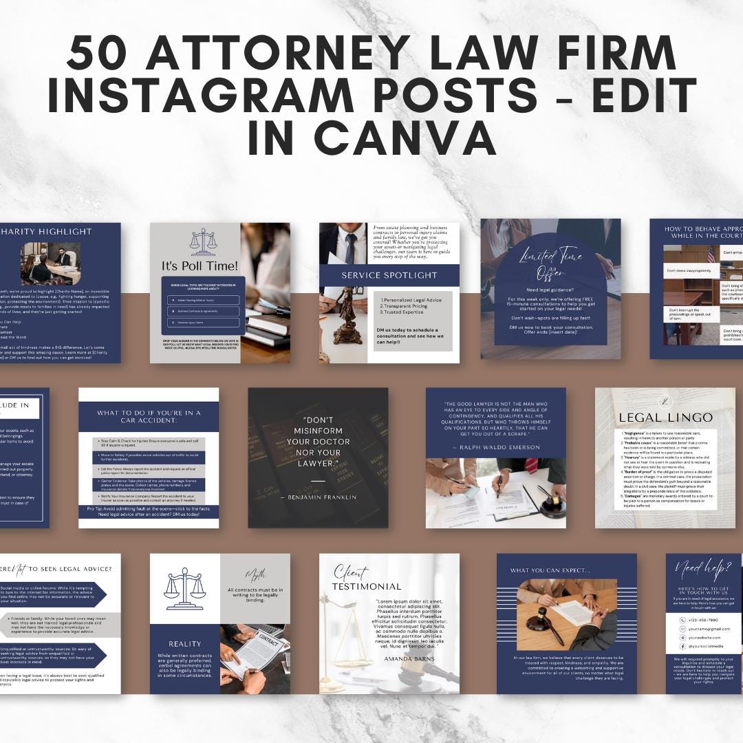 Law Firm Instagram Post Template: 50 Attorney Posts (canva Editable) - Etsy